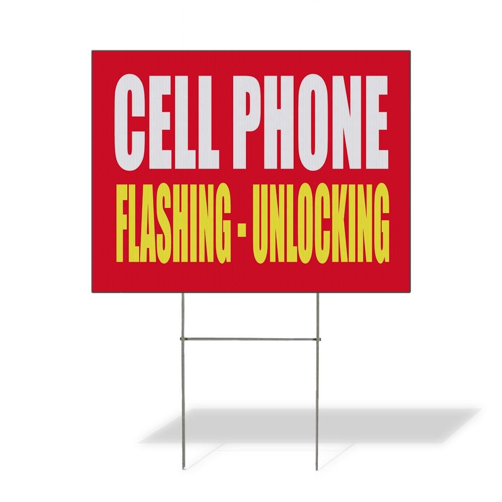 Weatherproof Yard Sign Cell Phone Flashing - Unlocking Business Red ...