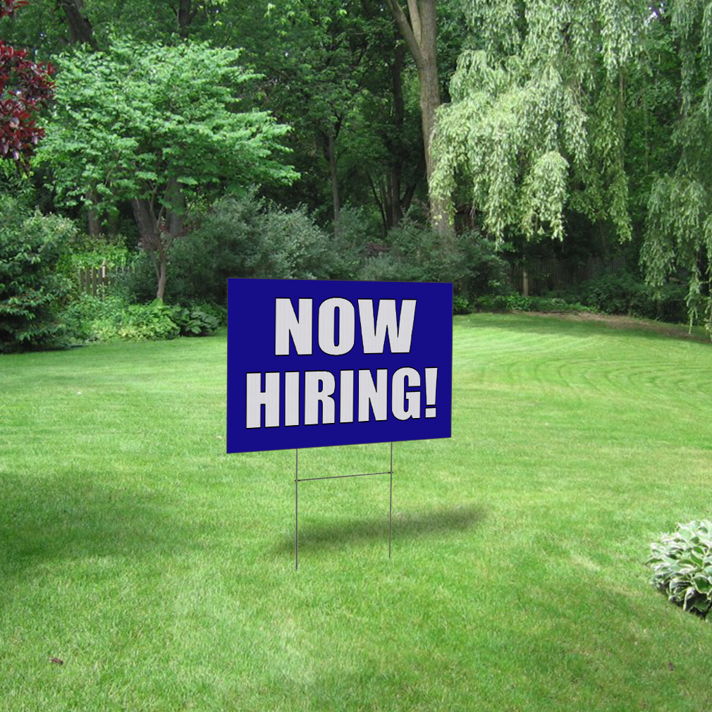 Weatherproof Yard Sign Now Hiring White Blue Lawn Garden | eBay