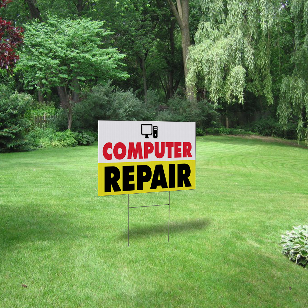 Weatherproof Yard Sign Computer Repair Advertising Printing A Yellow ...