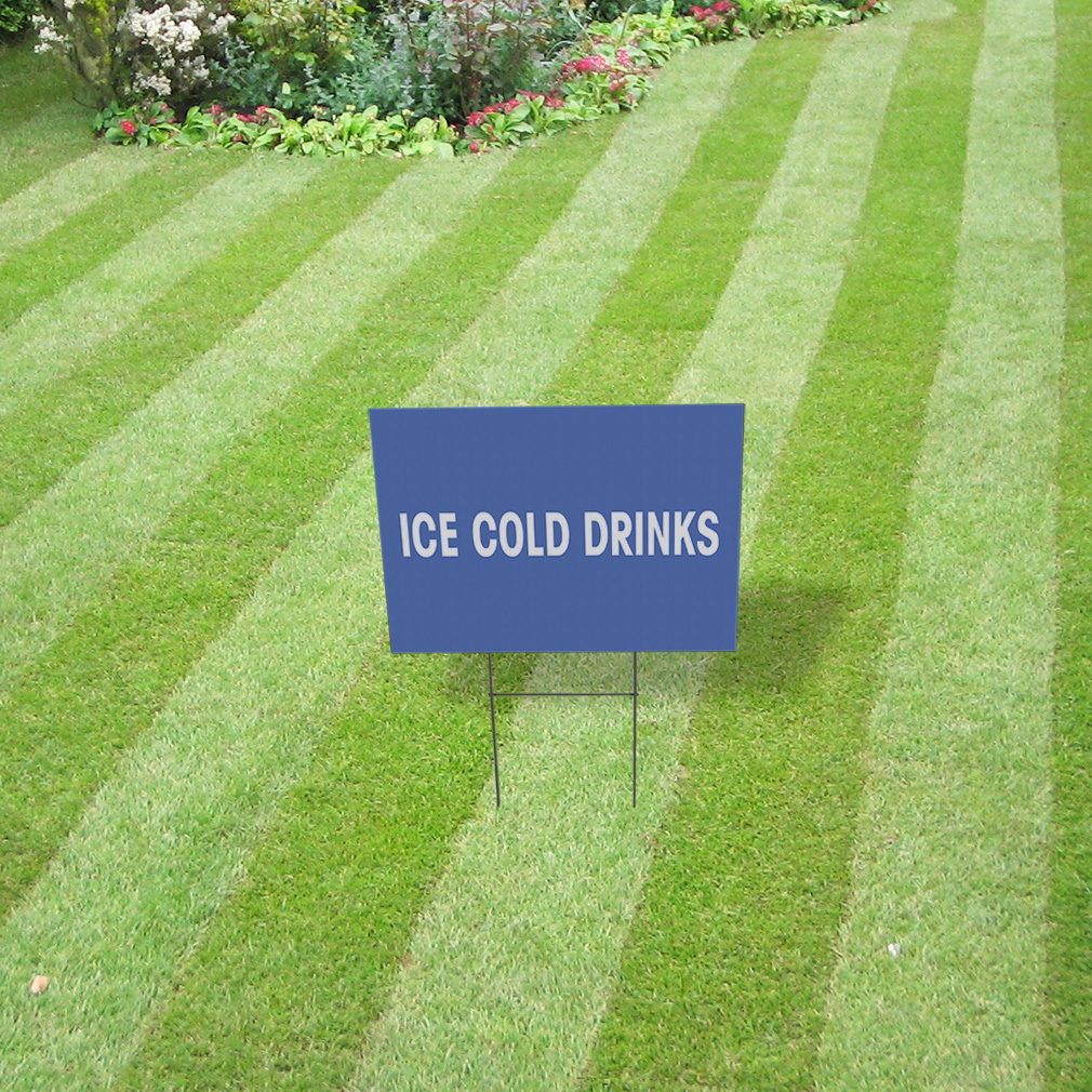 Weatherproof Yard Sign Ice Cold Drinks Advertising Printing A Blue Lawn ...