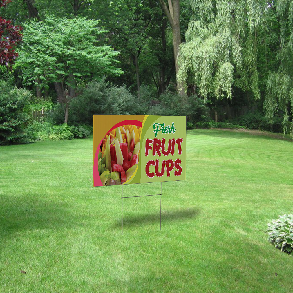Weatherproof Yard Sign Fresh Fruits Cups Advertising Printing Green ...