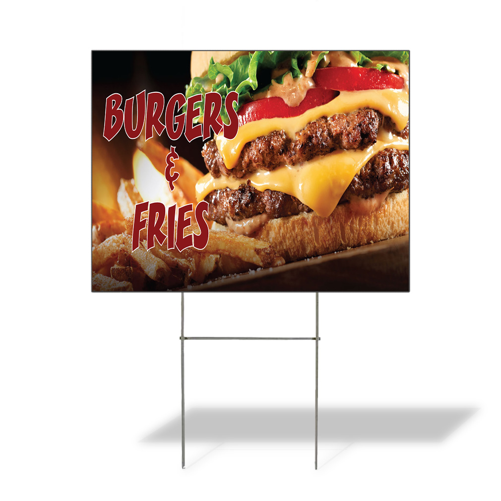 Weatherproof Yard Sign Burgers & Fries Advertising Printing C Golden ...