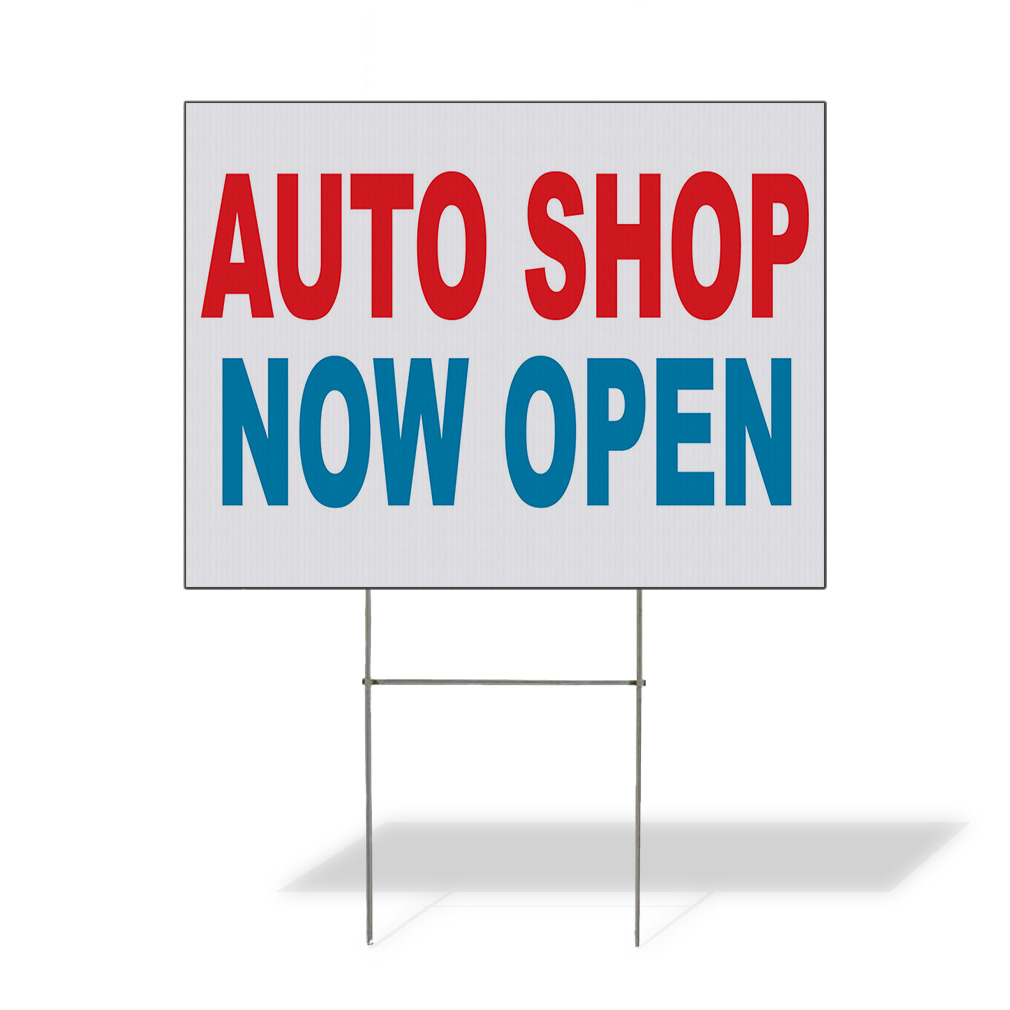 Weatherproof Yard Sign Auto Shop Now Open Red Blue Car Repair Lawn ...
