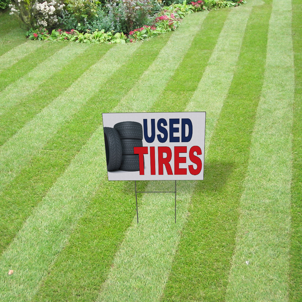 Weatherproof Yard Sign Used Tires Blue Red Auto Car Repair Shop B Lawn ...