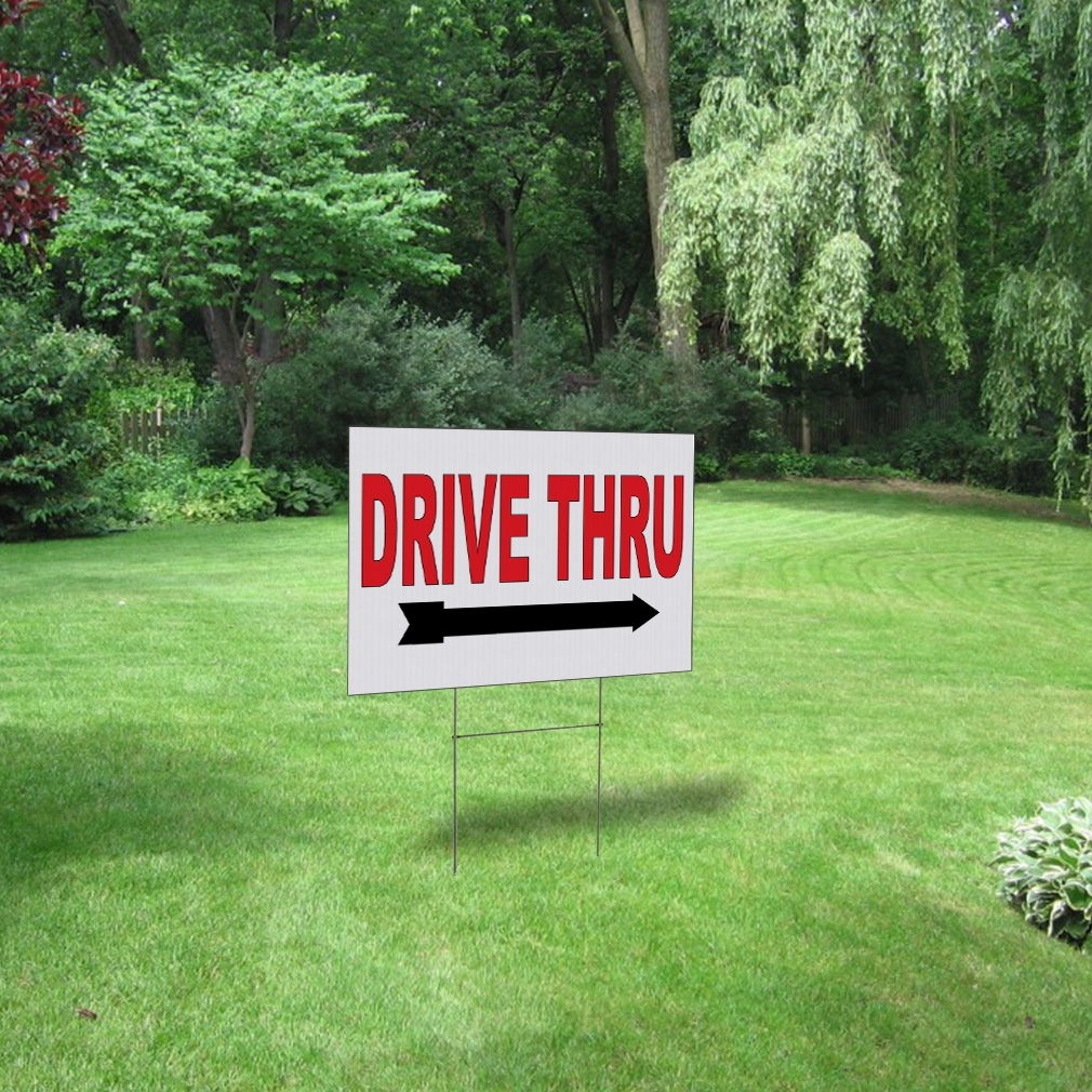 Weatherproof Yard Sign Drive thru Red Background Lawn Garden Signage | eBay