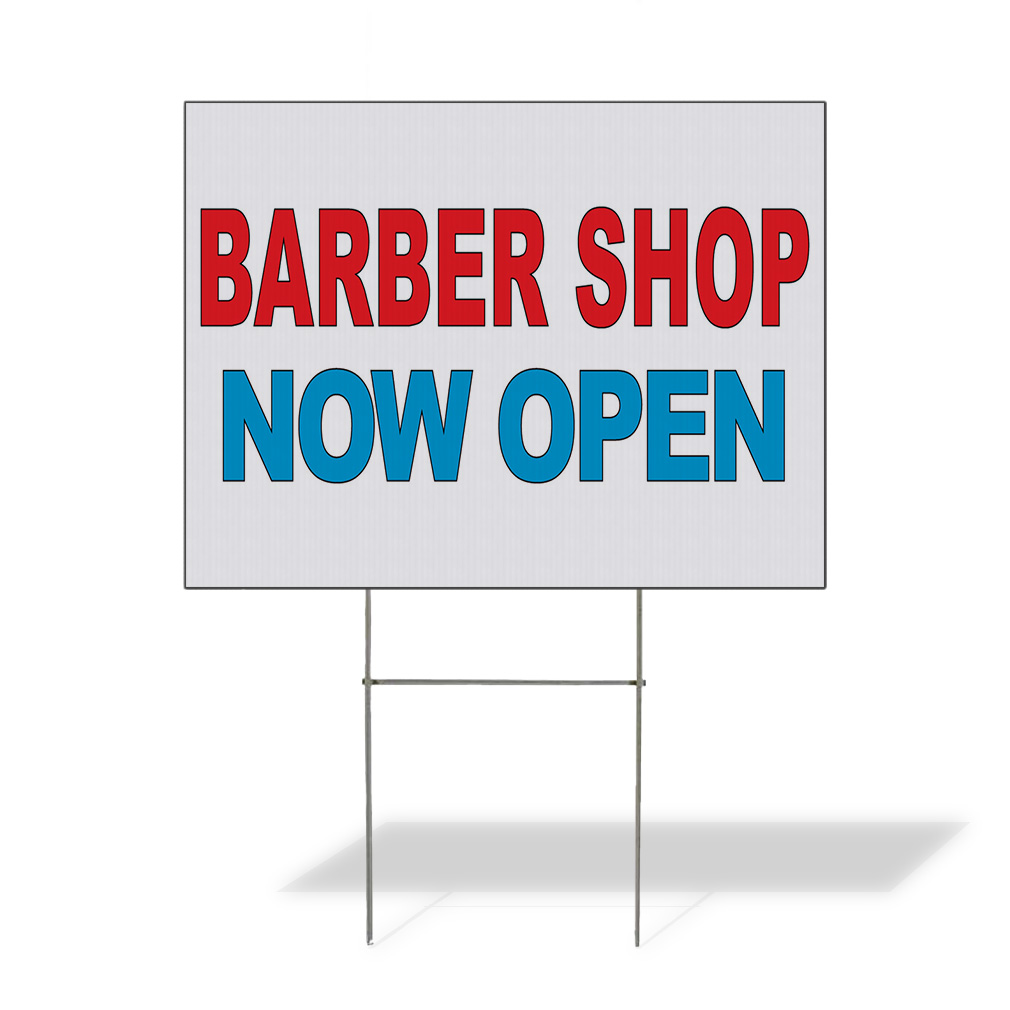 Weatherproof Yard Sign Barber Shop Now Open Red Blue Lawn Garden | eBay