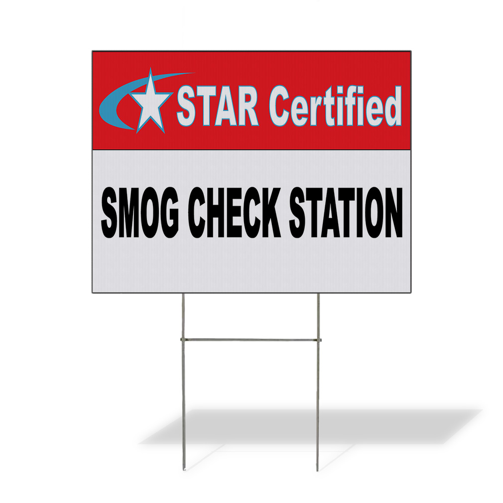 Weatherproof Yard Sign Star Certified Smog Check Station Red Black Lawn ...