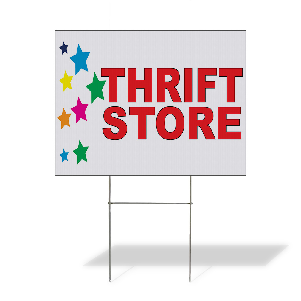 Weatherproof Yard Sign Thrift Store Red Stars Lawn Garden | eBay