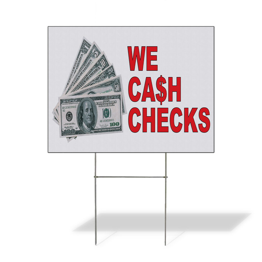 Weatherproof Yard Sign We Cash Checks Red B Lawn Garden Cashing | eBay