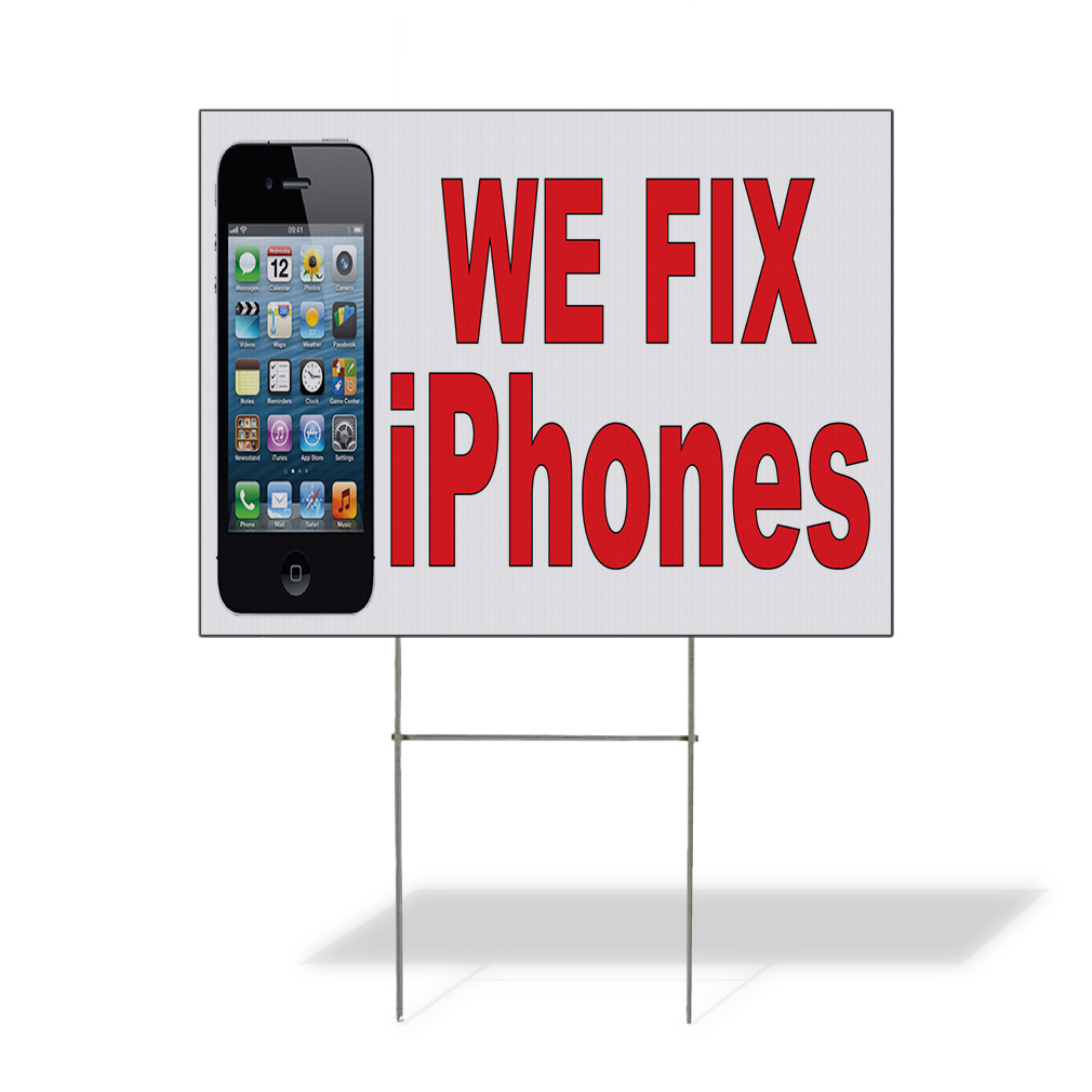 Weatherproof Yard Sign We Fix Iphones Red B Lawn Garden Cell Phones | eBay