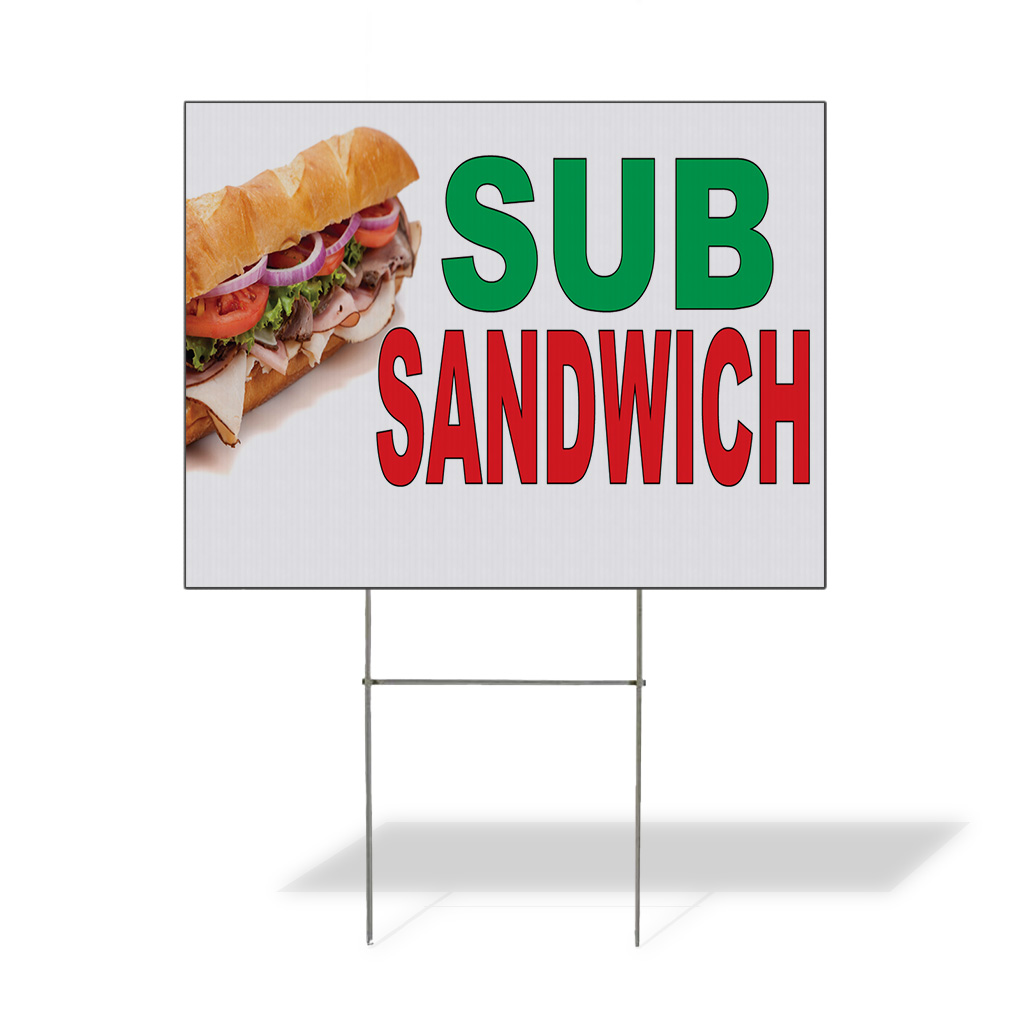 Weatherproof Yard Sign Sub Sandwich Green Red Food Bar Restaurant Truck ...